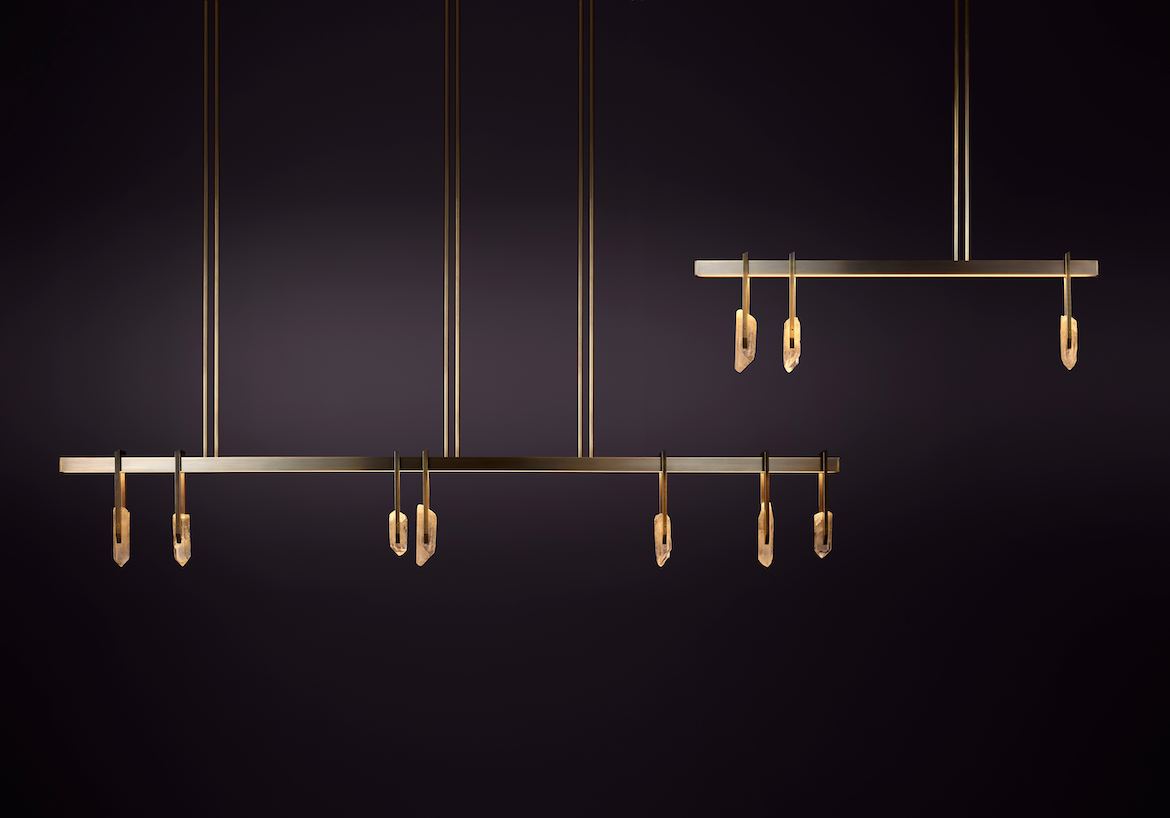 ABACUS Pendant Light | Linear Brass & Quartz Crystal Lighting